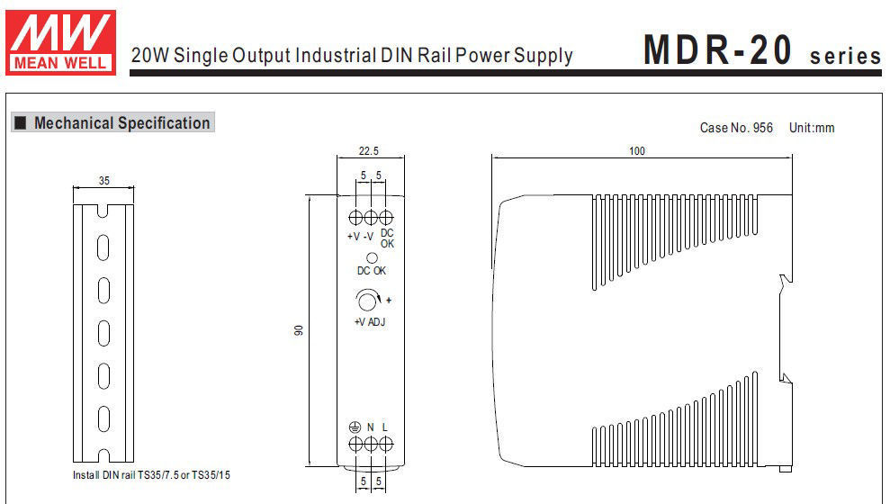 Napajanje Mean Well MDR-20-24 20W 24V. Mehatron.rs - Komponente za CNC i automatizaciju