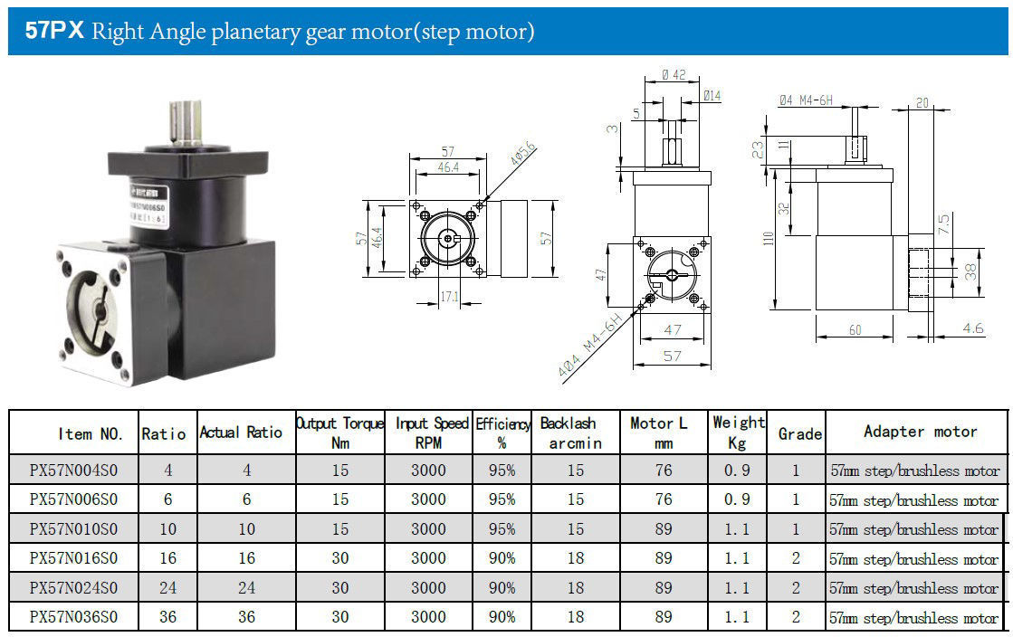 Ugaoni planetarni reduktor 57, 10:1. Mehatron.rs - Komponente za CNC i automatizaciju